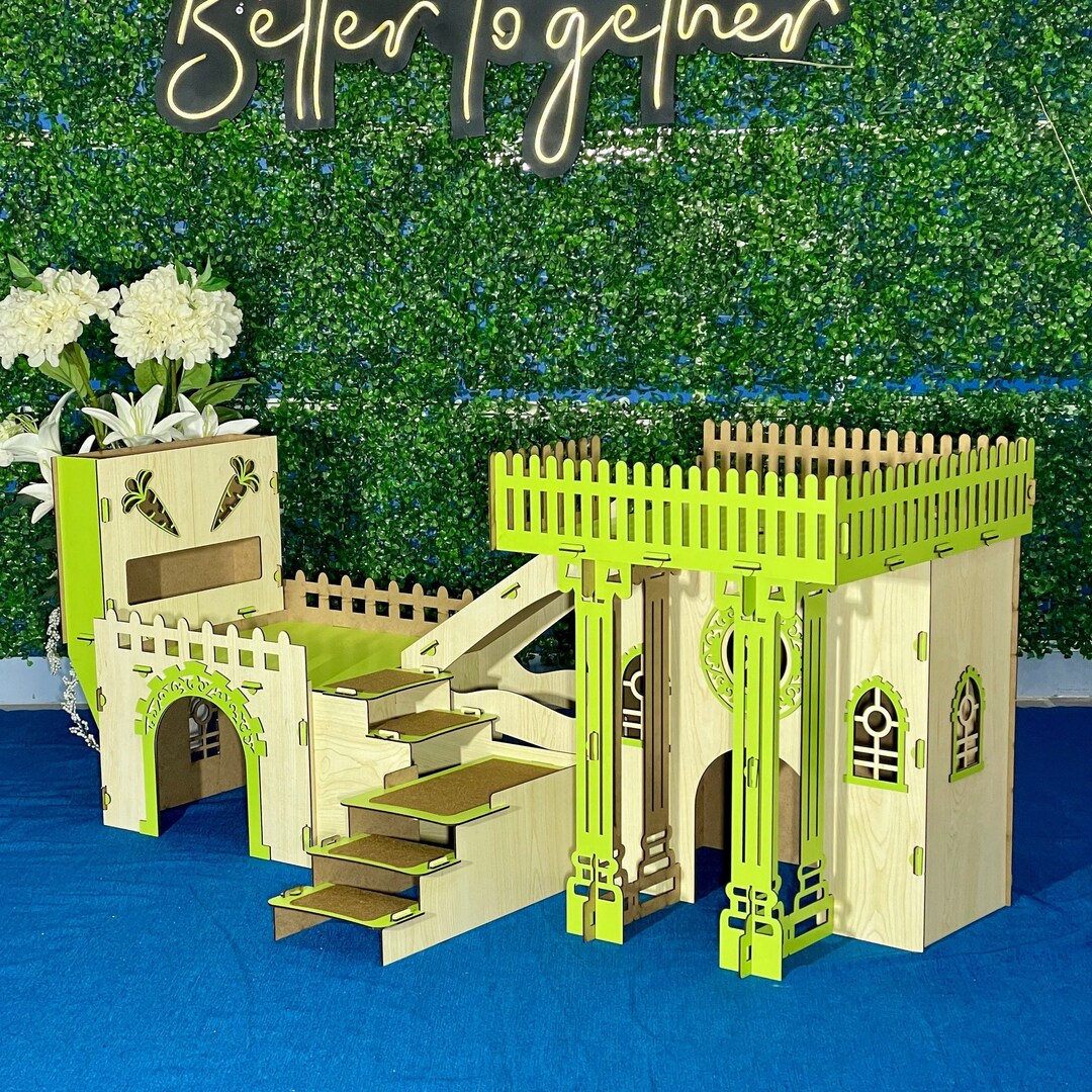 Rabbit Villa With Feeder, Two Rooms and Four Living Spaces, Four ...