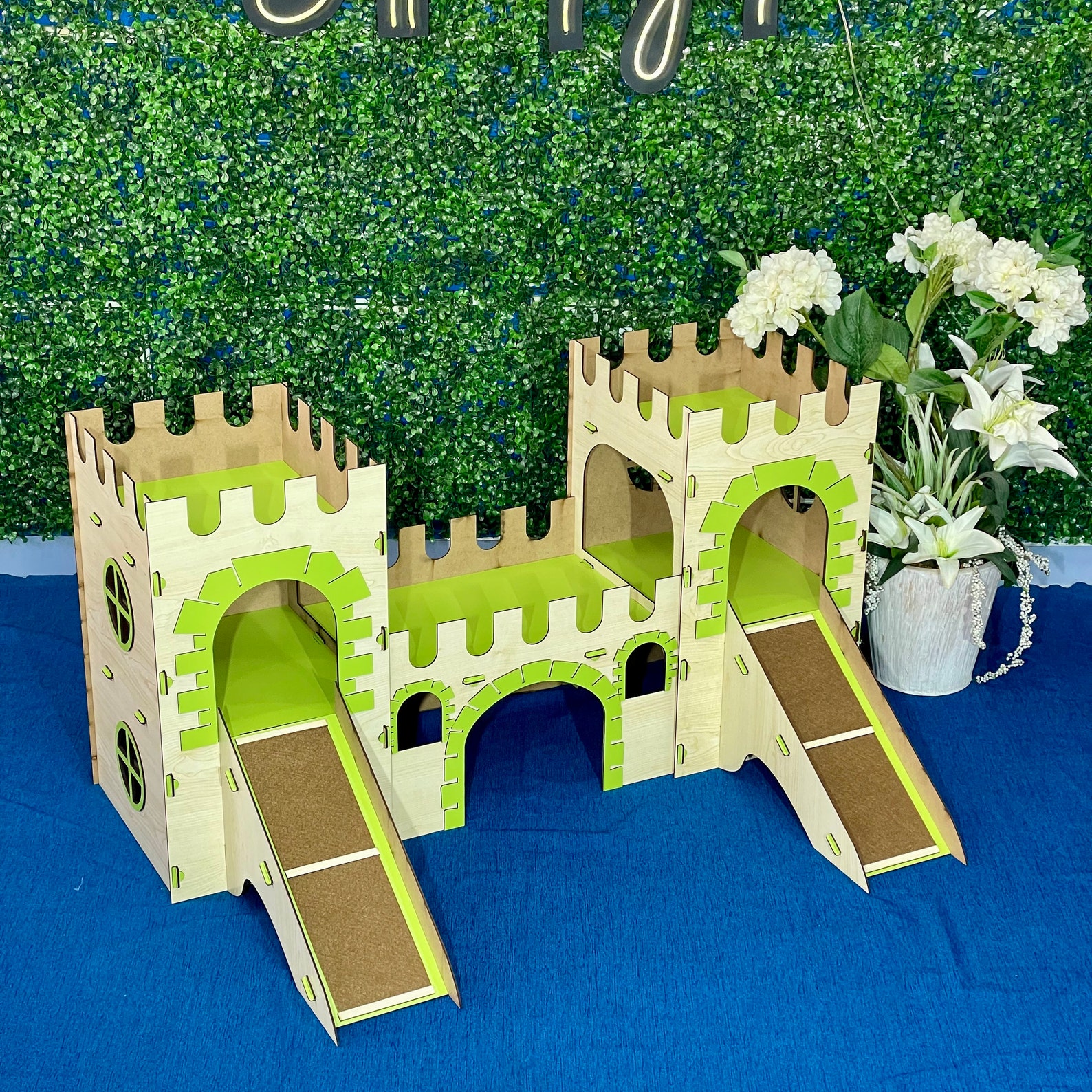 Bunny Castle With Twin Closed Towers, Beige Green, Rabbit Palace With ...