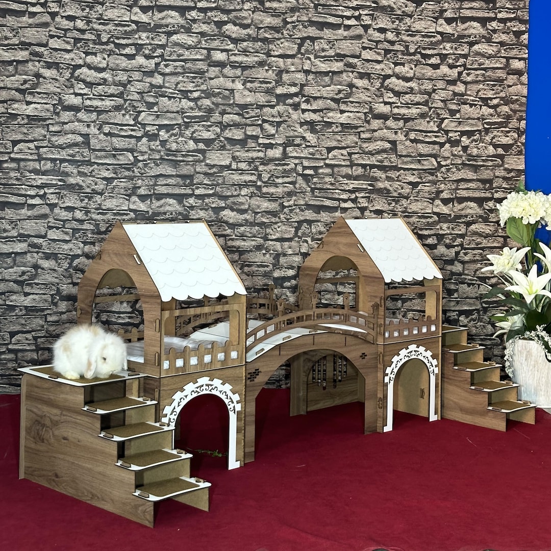 Medieval Twin Tower Pet Castle With Bridge – 2-story Guinea Pig ...