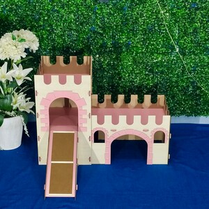 Bunny Castle With a Tower, Maple Pink Rabbit Palace With Two-story, a ...
