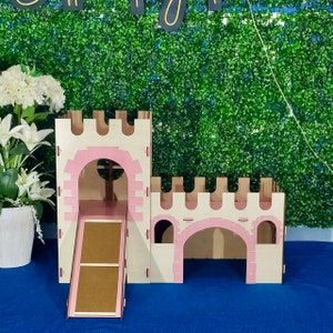 Bunny Castle With a Tower, Maple Pink Rabbit Palace With Two-story, a ...