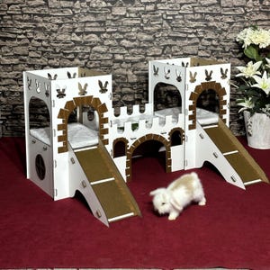 Elegant Bunny Castle With Twin Towers: Two-story White Walnut Palace ...