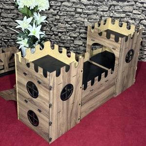 Bunny Castle With Twin Closed Towers, Oak Black Rabbit Palace With Two ...