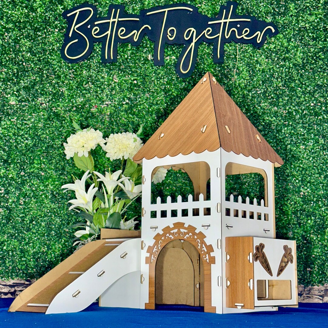 Spacious Rabbit Tower With Feeder, White Walnut Stylish Rabbit House ...