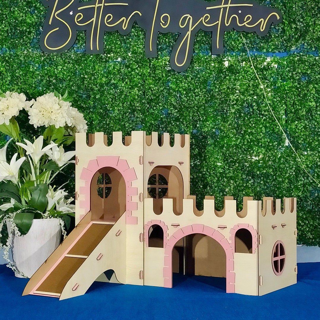 Bunny Castle With a Tower, Maple Pink Rabbit Palace With Two-story, a ...