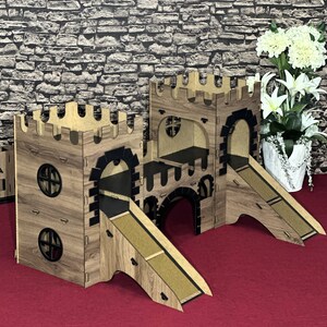 Bunny Castle With Twin Closed Towers, Oak Black Rabbit Palace With Two ...