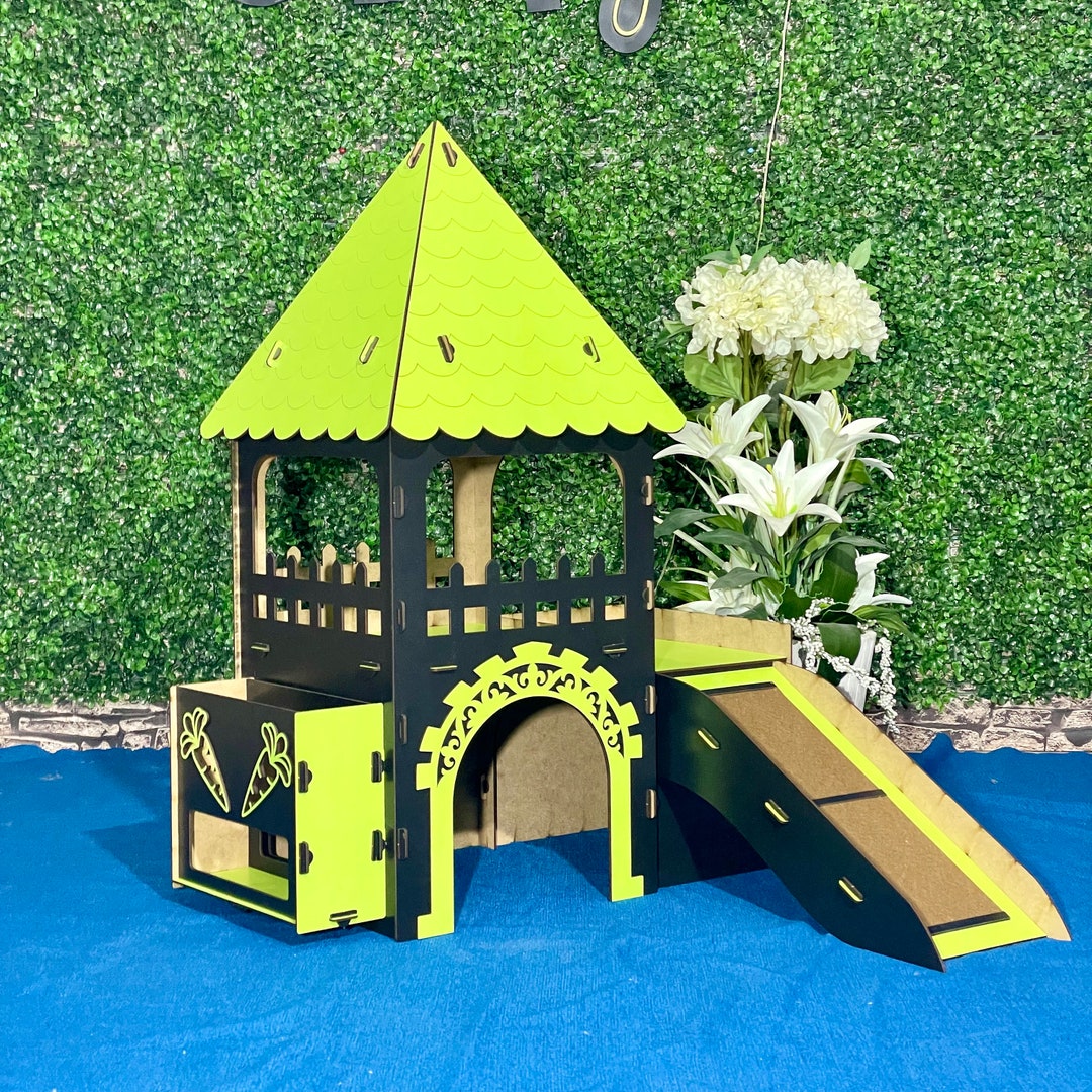 Spacious Rabbit Tower With Feeder, Black-green Stylish Rabbit House ...