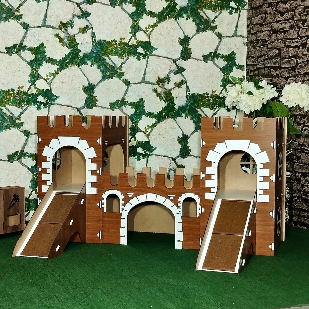 Bunny Castle With Twin Towers, Walnut White Rabbit Palace With Two ...