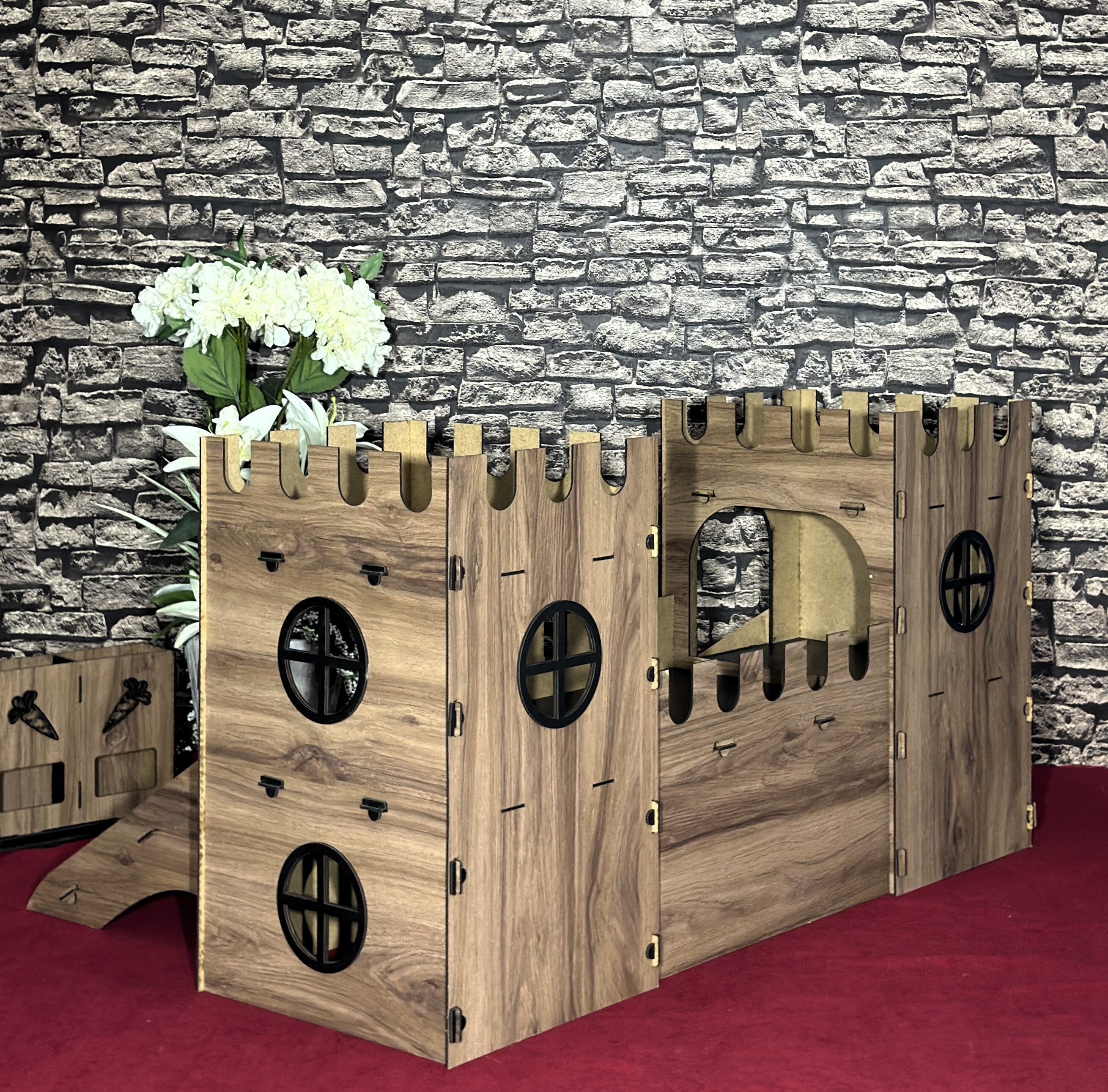 Bunny Castle, With Twin Closed Towers, Oak Black Rabbit Palace With Two ...