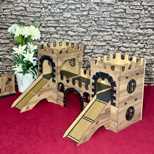 Bunny Castle With Twin Closed Towers, Oak Black Rabbit Palace With Two ...