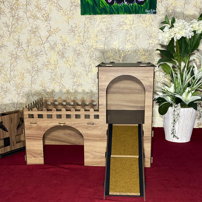 Large Bunny Castle With a Tower,oak Black Rabbit Palace With Two-story ...