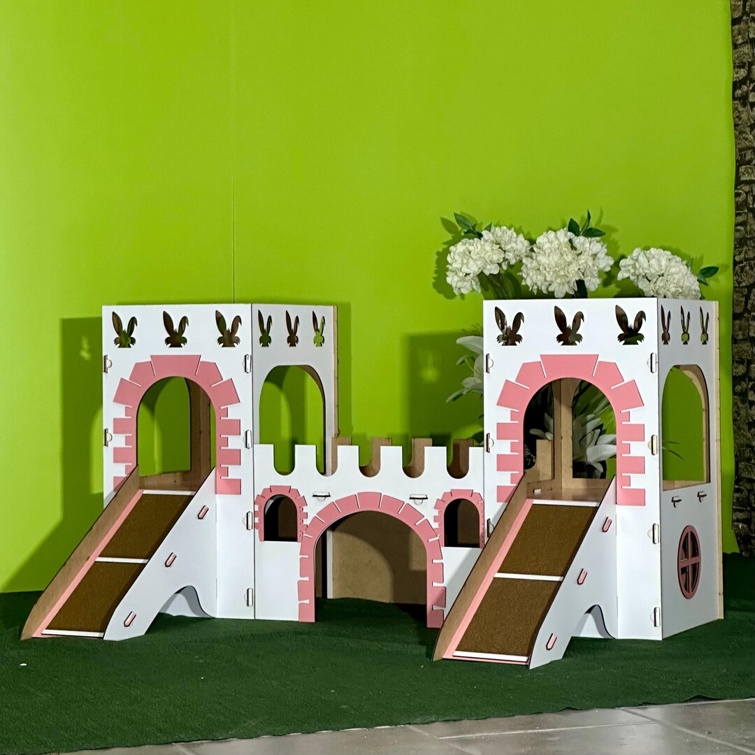 Elegant Bunny Castle With Twin Towers: Two-story White Pink Palace ...
