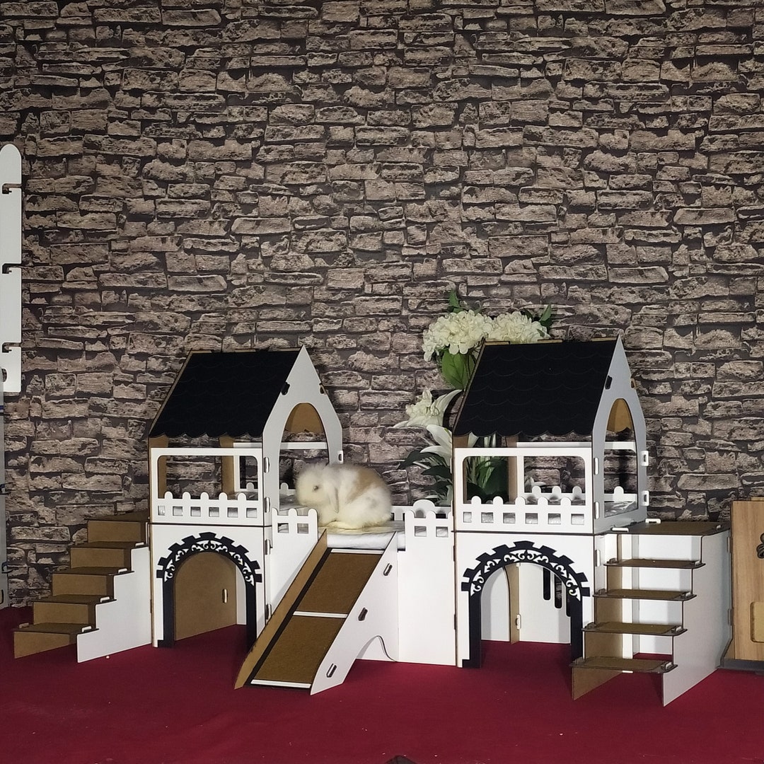 Bunny Castle With a Terrace and Two Towers,white Black a Featuring ...