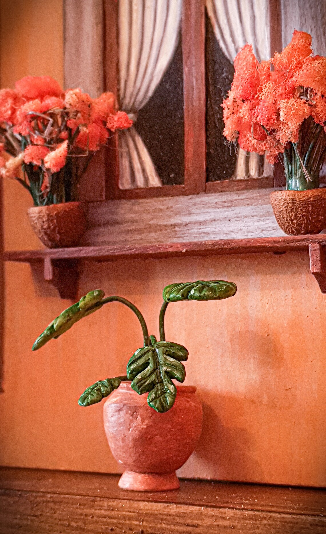 Wooden Hanging Diorama, Traditional House With Flowers, Decorative Wall ...