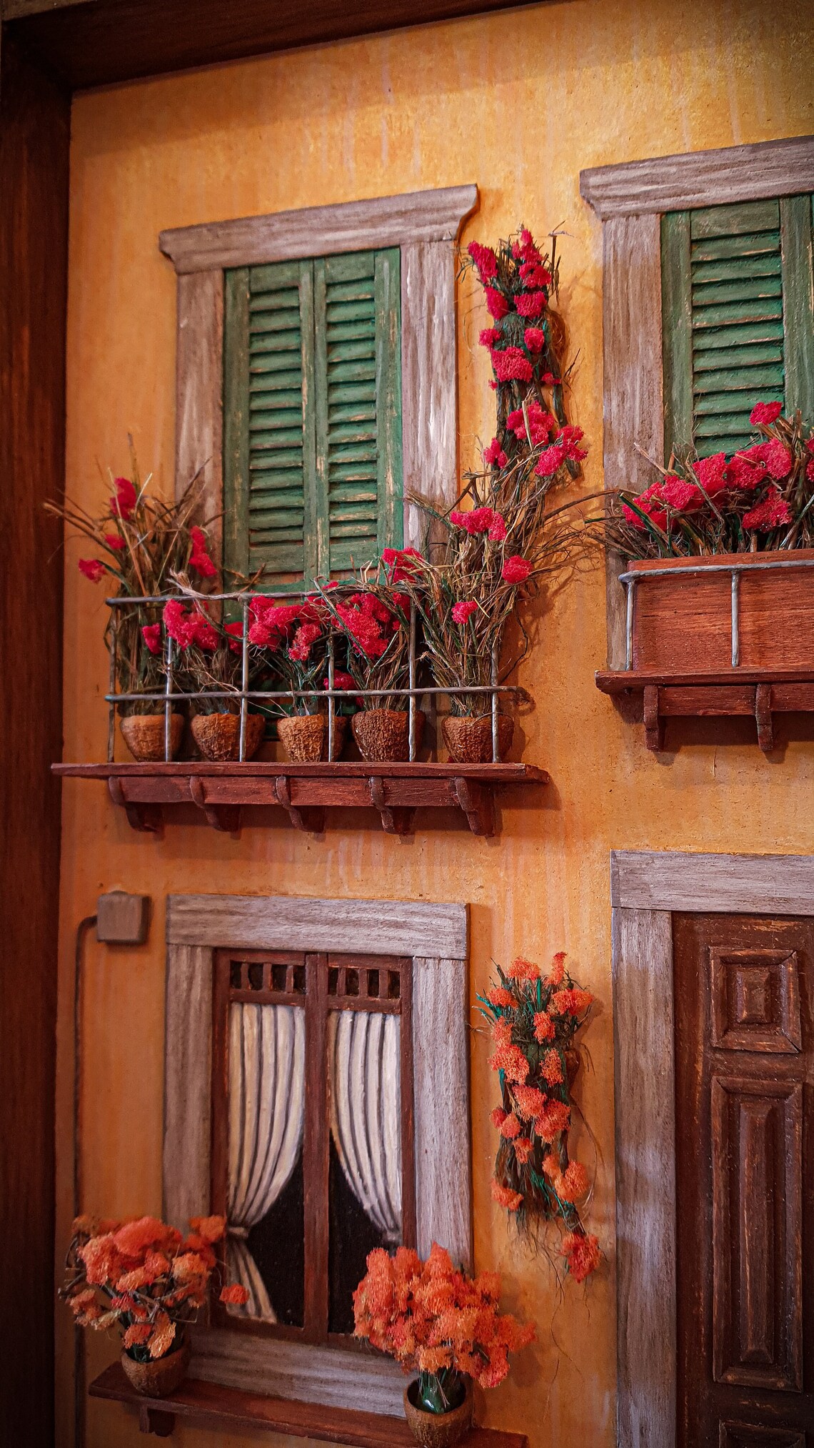 Wooden Hanging Diorama, Traditional House With Flowers, Decorative Wall ...
