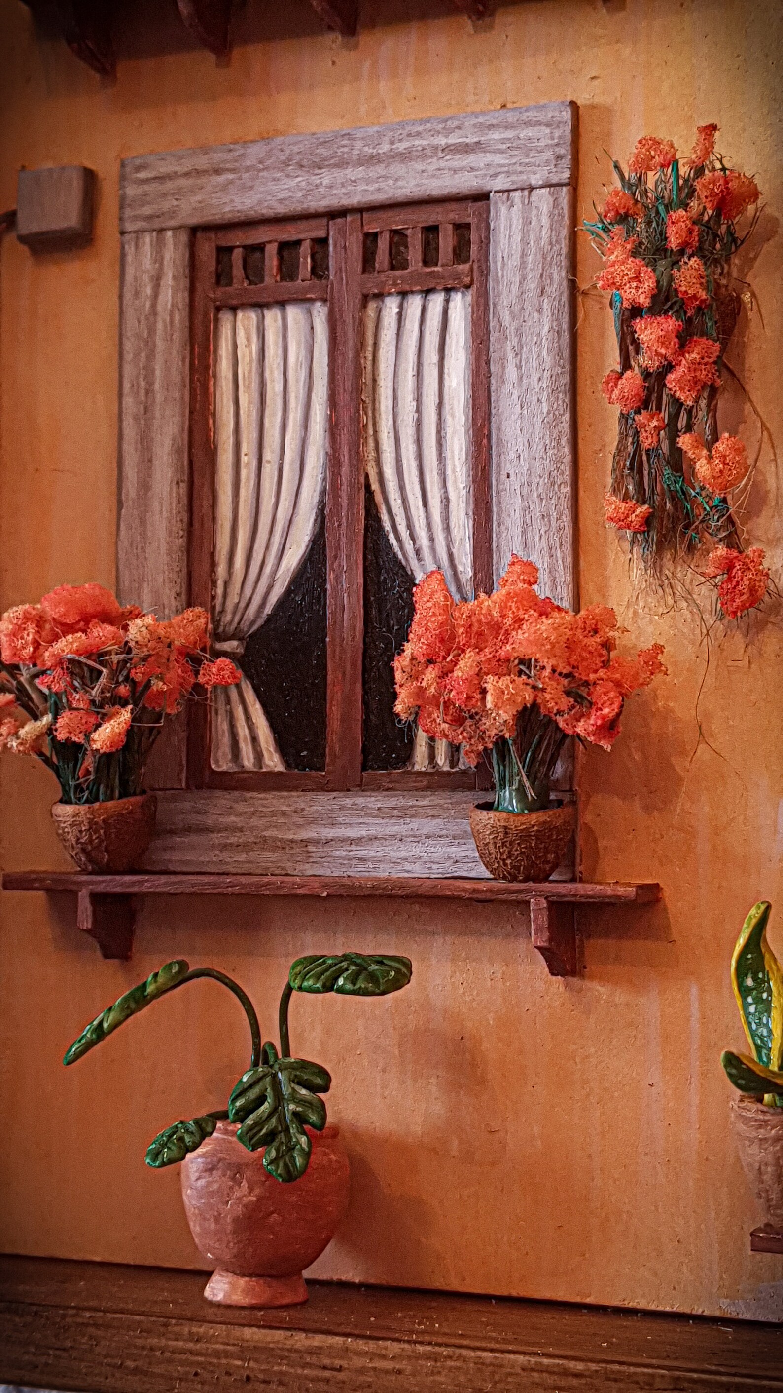 Wooden Hanging Diorama, Traditional House With Flowers, Decorative Wall ...