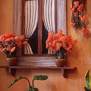 Wooden Hanging Diorama, Traditional House With Flowers, Decorative Wall ...