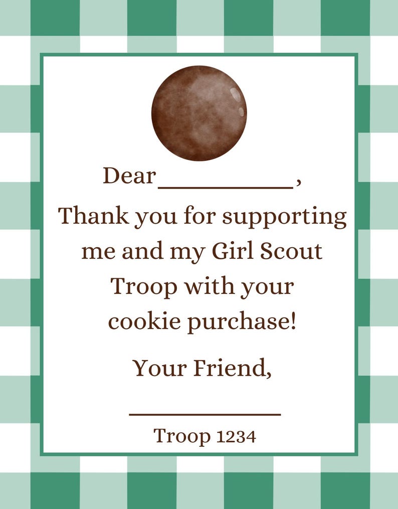 Printable Girl Scout Cookie Thank You Note Template (PDF) - Etsy