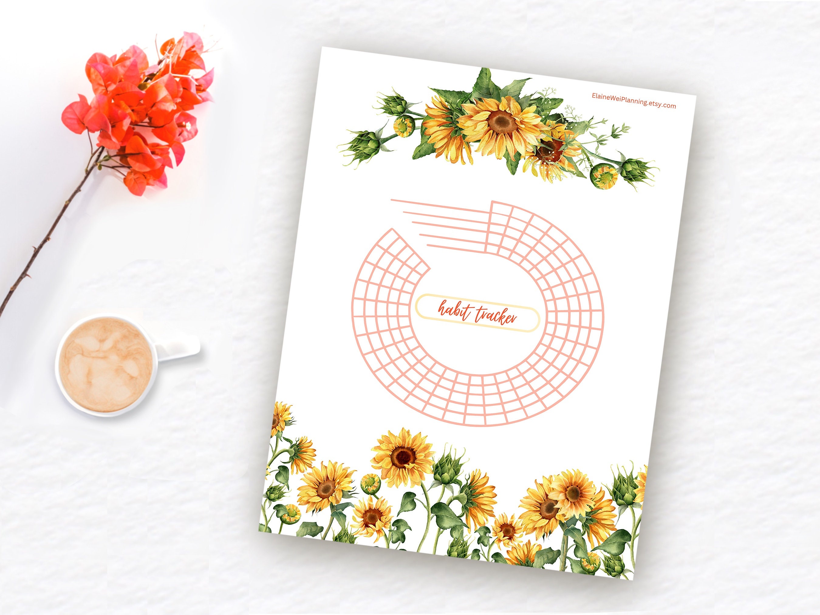 Sunflower Habit Tracker Printable Monthly Habit Tracker Floral Habit ...