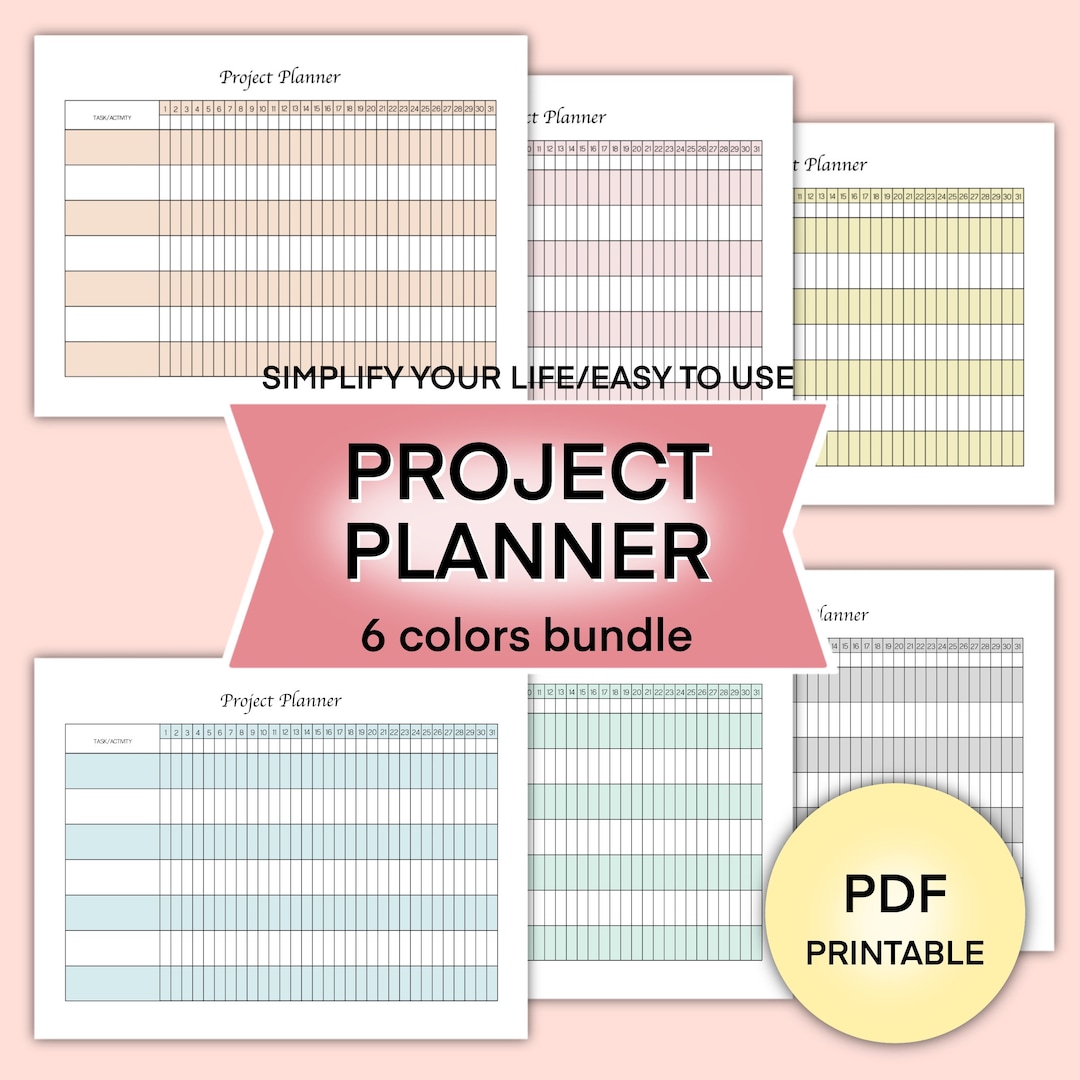 Project Planner Printable Plan Planner Plan Schedule Project Schedule Monthly Plan 6 Color ...