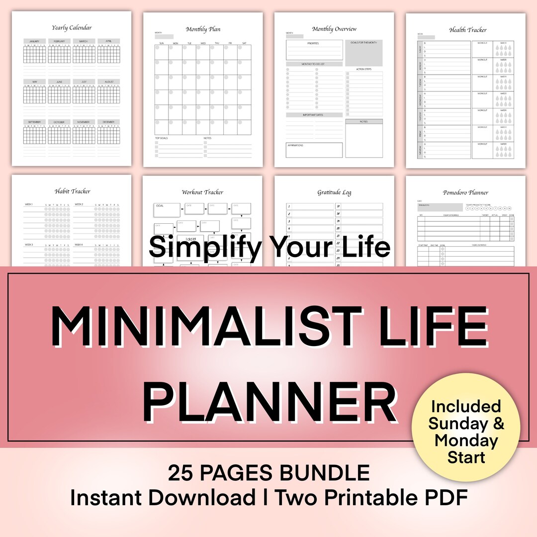 Minimalist Life Planner Printable Simplify Your Life Simple Life ...