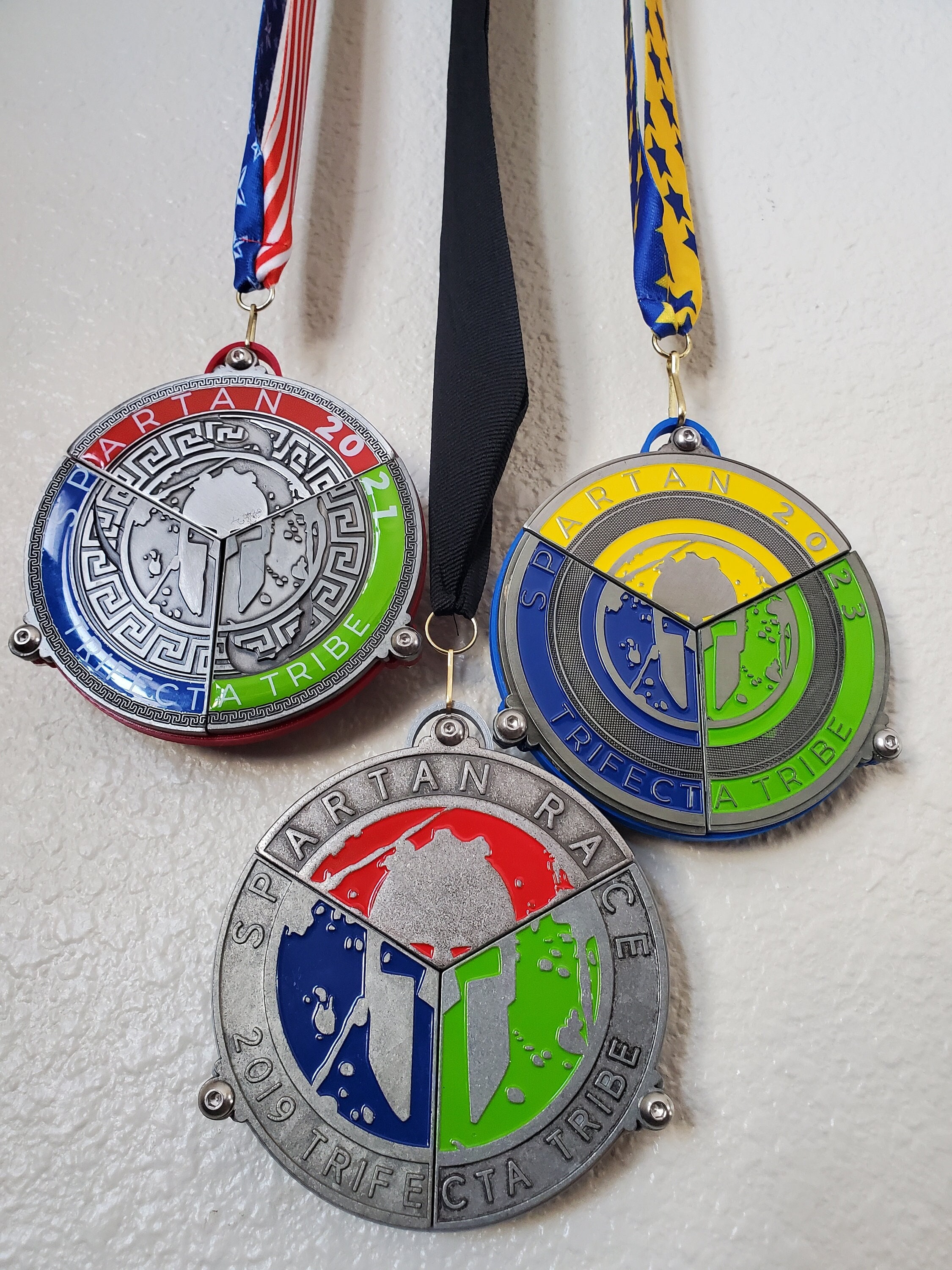 Spartan Trifecta Wedge HANGING Medal Display With Ribbon - Etsy