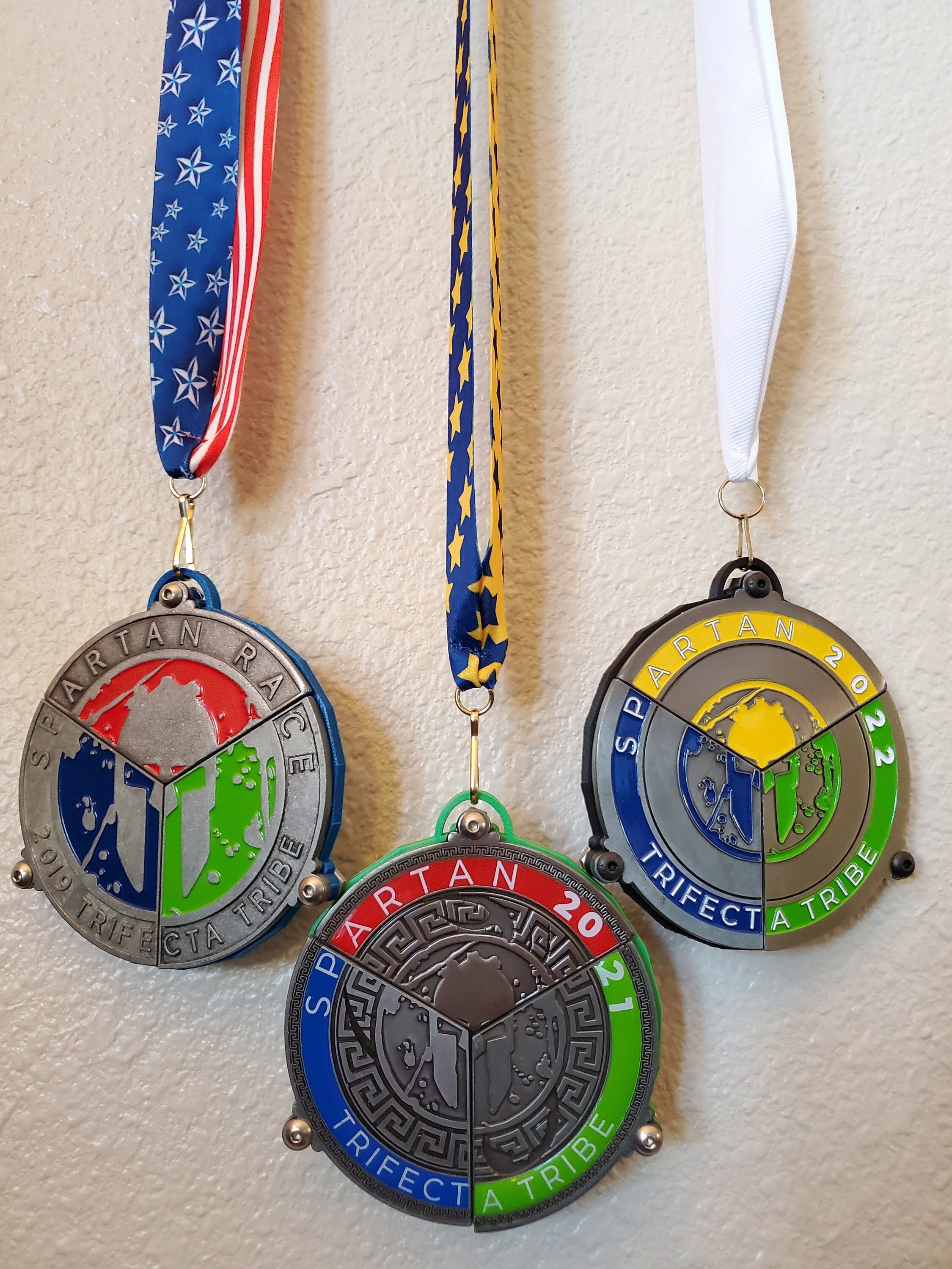 Spartan Trifecta Wedge HANGING Medal Display With Ribbon - Etsy