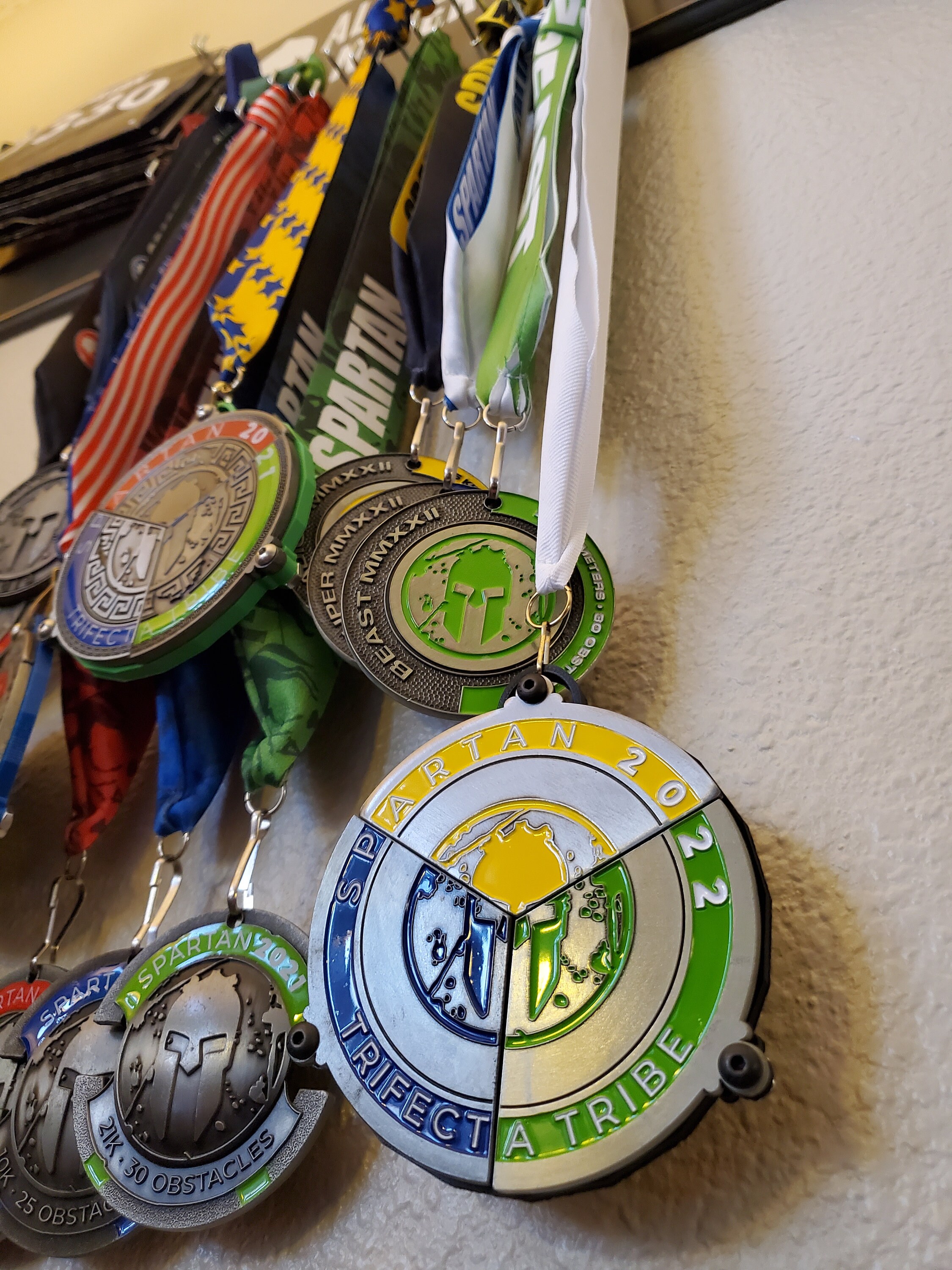 Spartan Trifecta Wedge HANGING Medal Display With Ribbon - Etsy