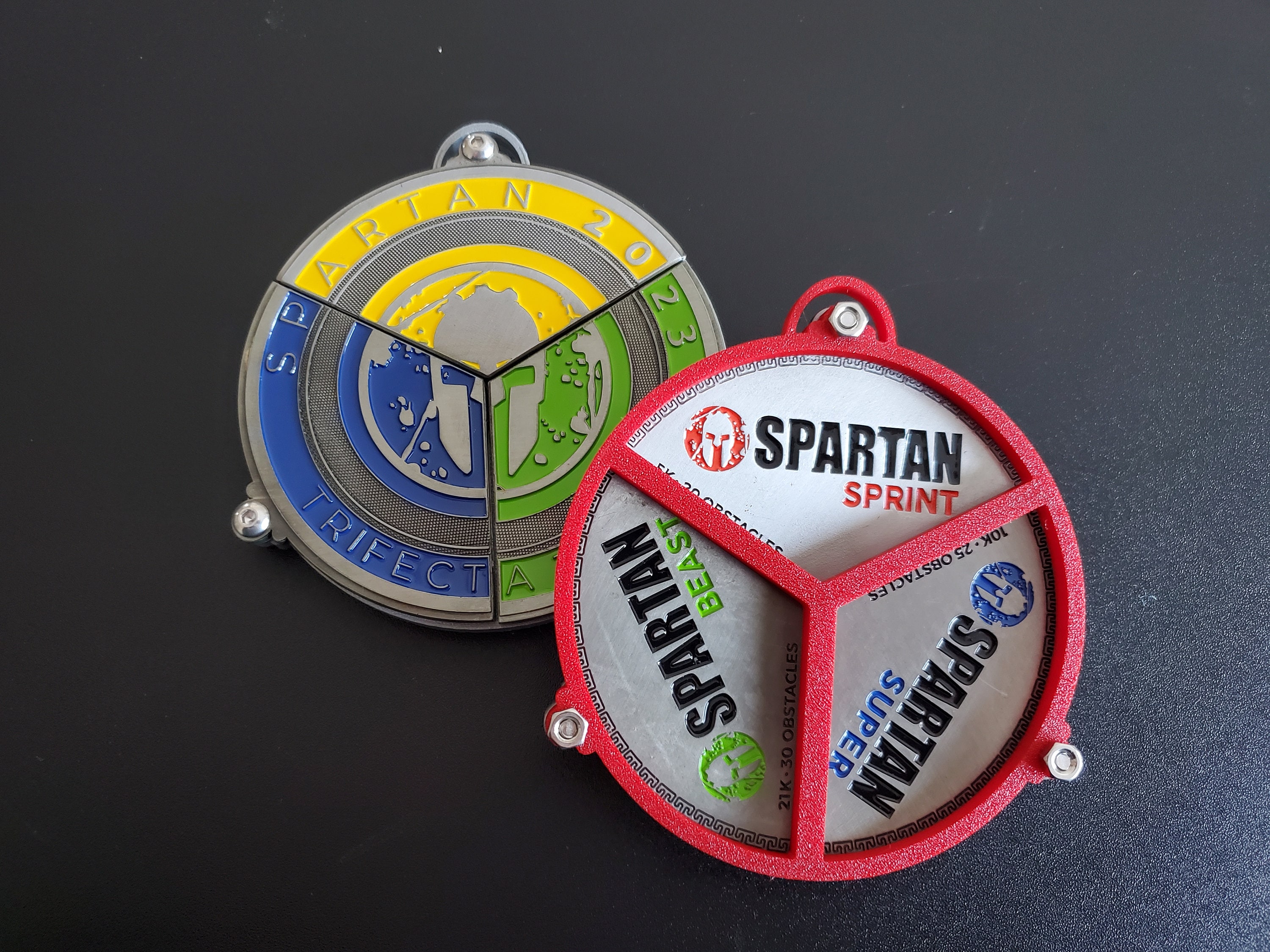 Spartan Trifecta Wedge HANGING Medal Display With Ribbon - Etsy