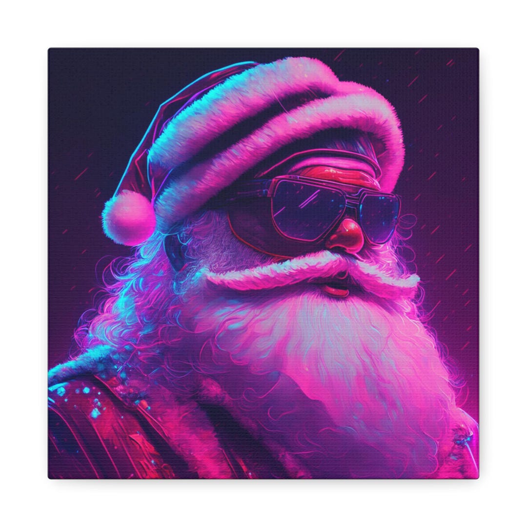 Santa Claus Synthwave Canvas Gallery Wrap, Dark Psychedelic Christmas ...