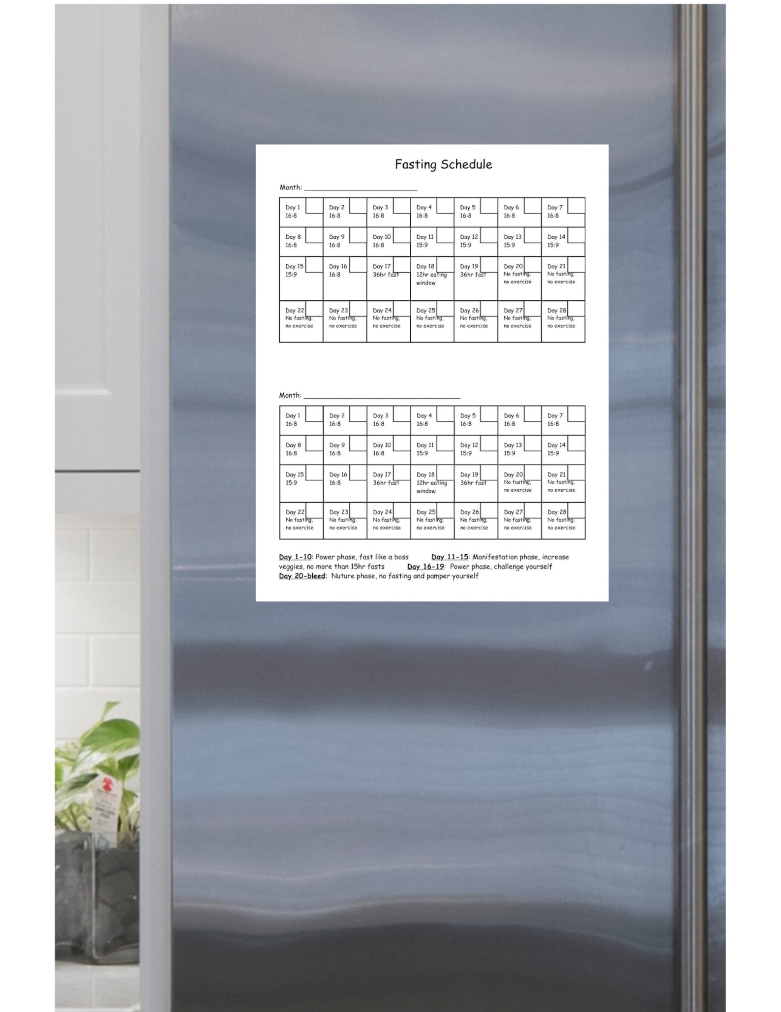 Two Month Fasting Calendar, Intermittent Fasting, 28-day Cycle ...