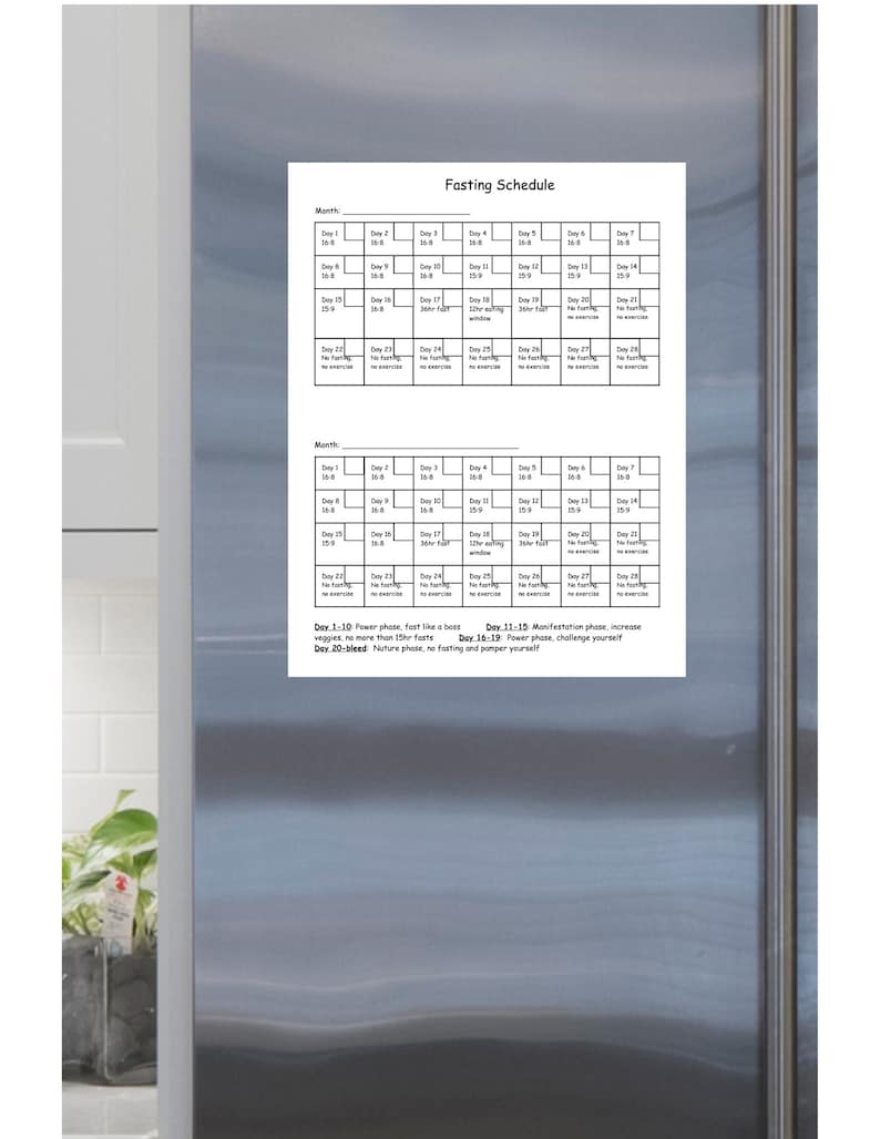 Two Month Fasting Calendar, Intermittent Fasting, 28-day Cycle ...