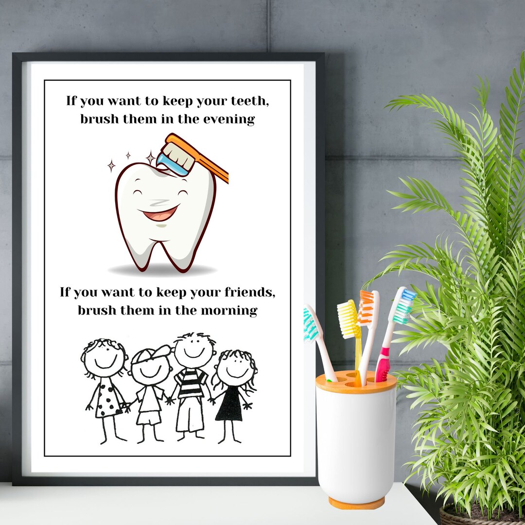 Brush Your Teeth Bathroom Wall Art, Cute Kids Bathroom Decor, Bathroom ...