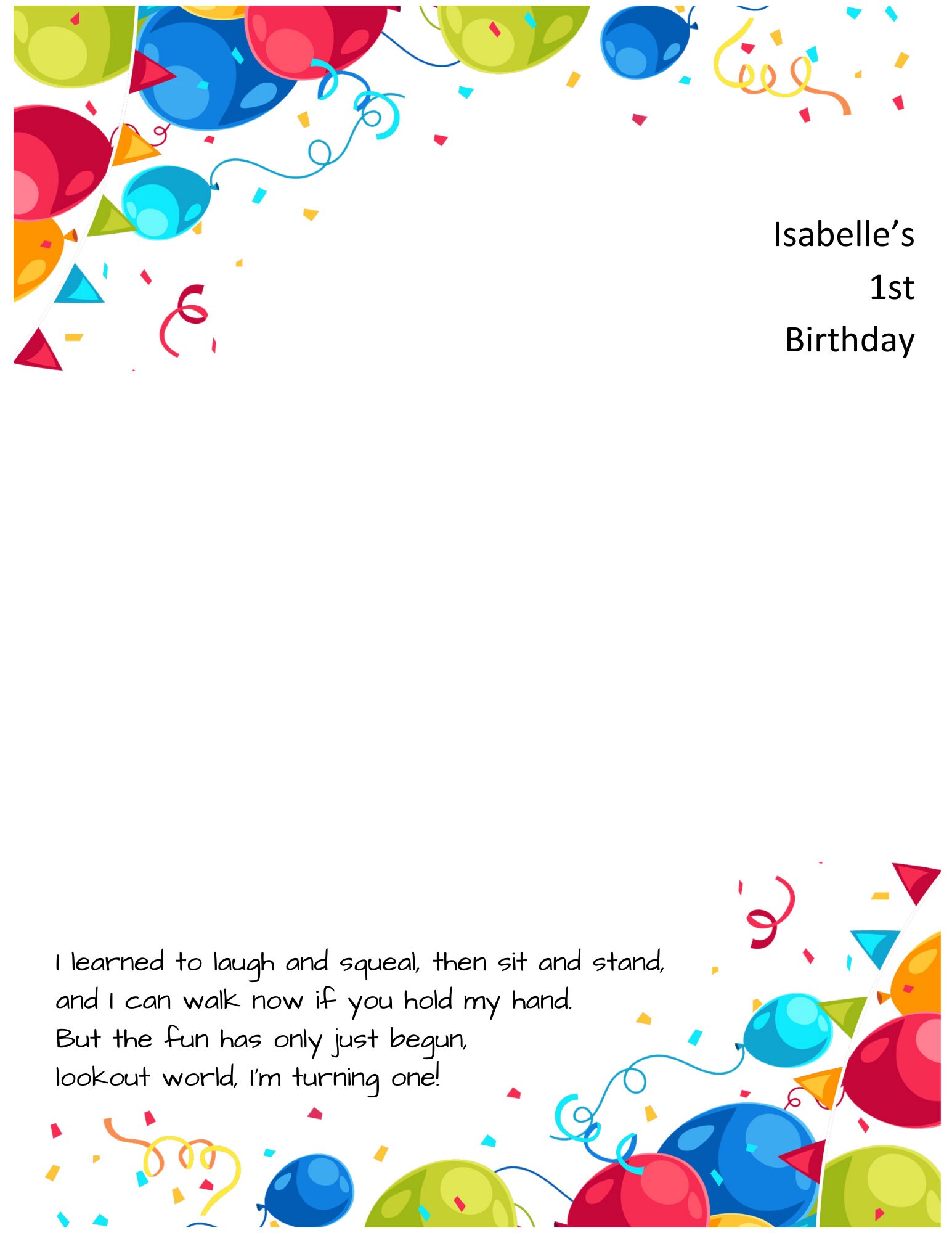 Baby's First Birthday Sign-in Sheet, Balloons, Birthday Quote ...