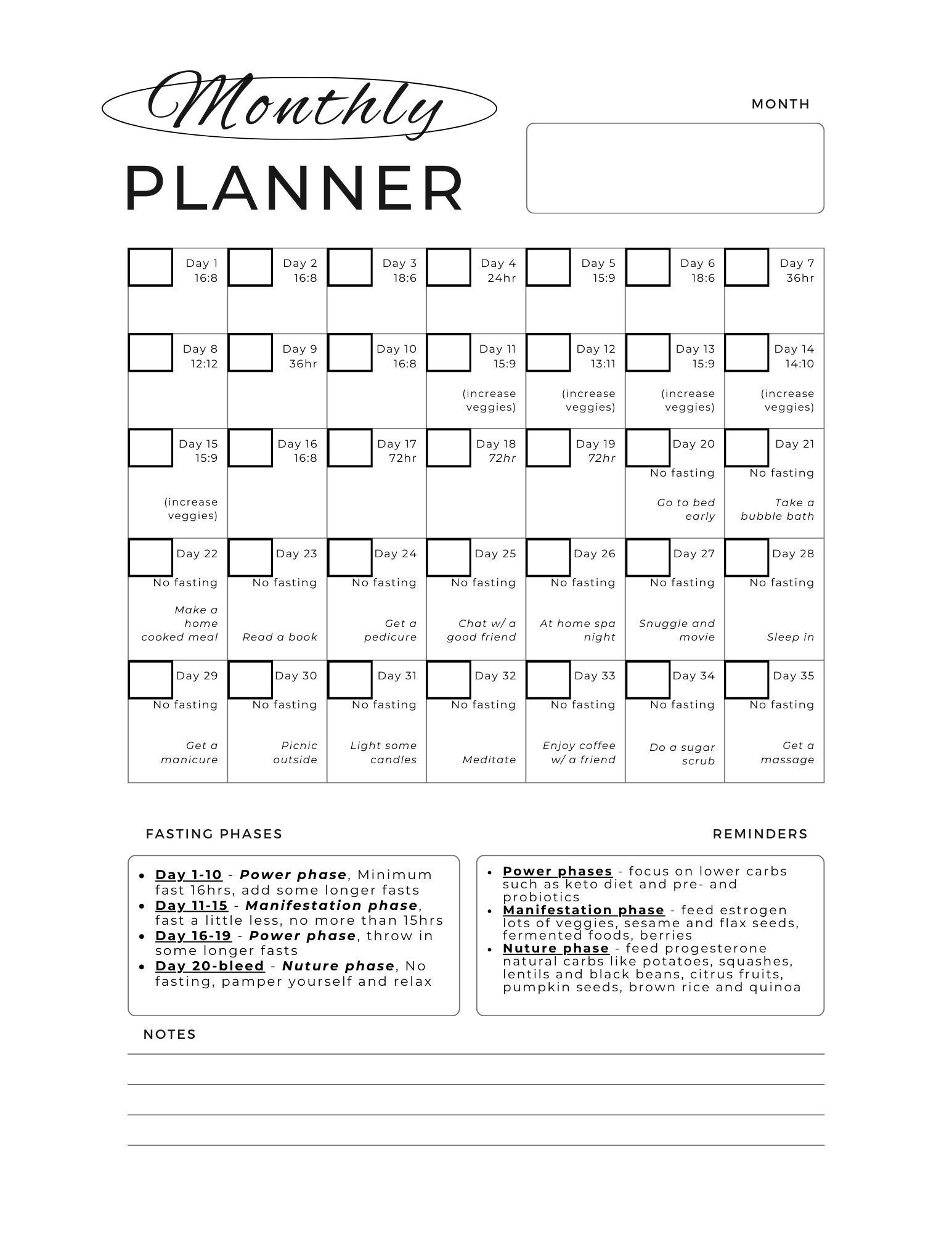 Advanced Fasting Calendar, Fast Like a Girl Calendar, Minimalist Design ...