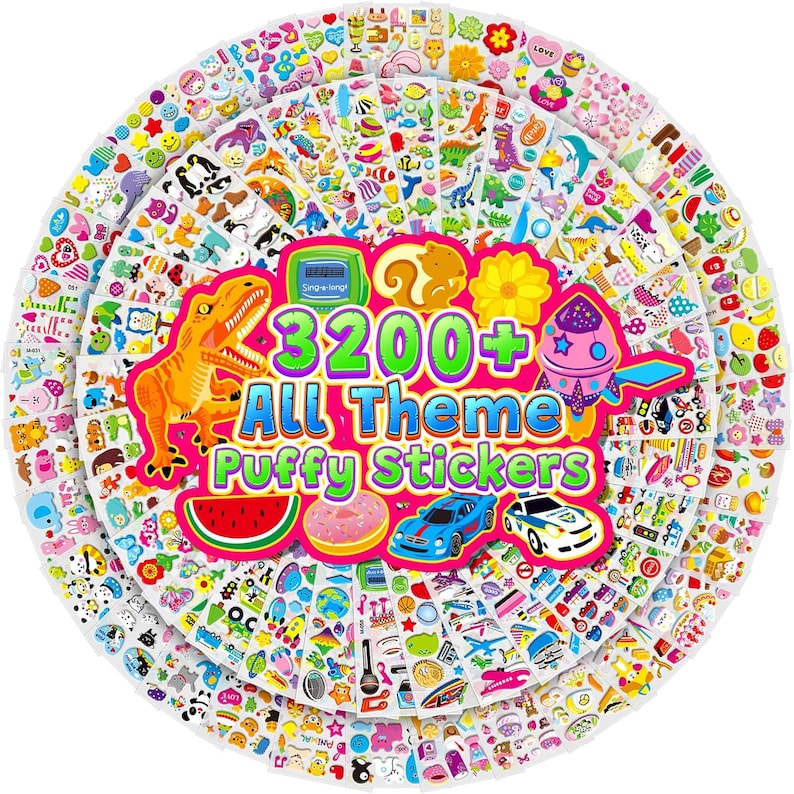 3200+ Kids Puffy Stickers | 64 Sheets Assorted Animal Reward Stickers ...