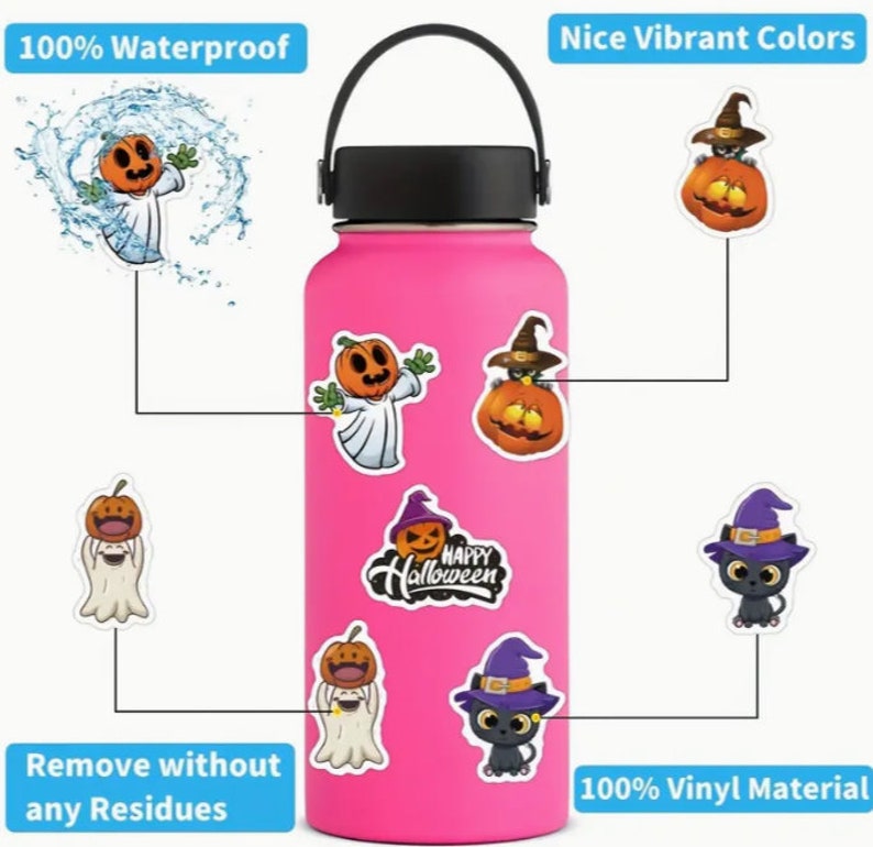 60pcs Vintage Halloween Vinyl Stickers, Pumpkin Witch Stickers Pack ...