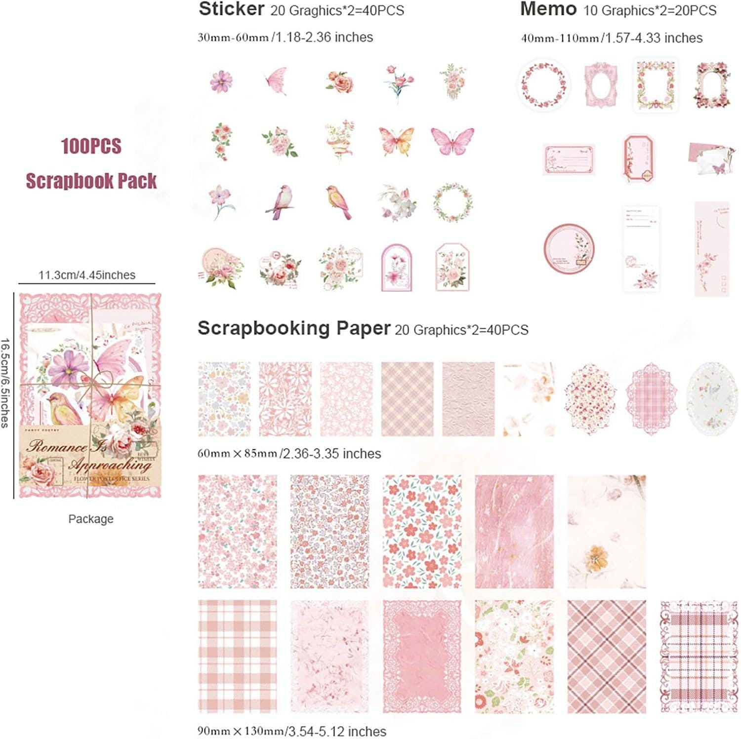 Vintage Floral Scrapbook Kit | 100 Piece Paper & Sticker Set - Etsy
