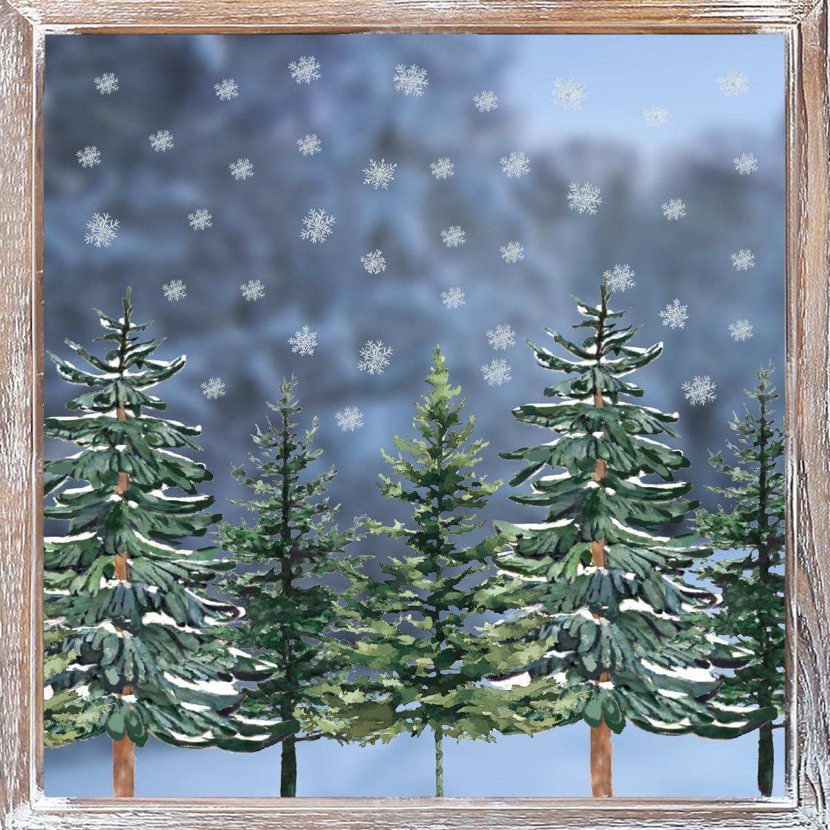 Christmas Window Cling Stickers, Trees and Snowflakes, Holiday ...