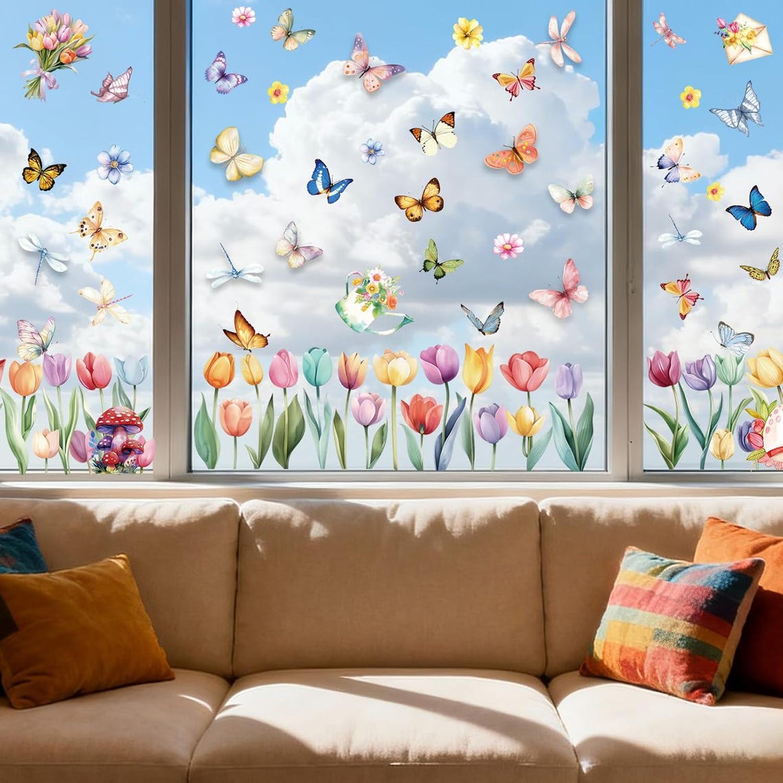 9 Sheets Spring Window Clings | Flower & Butterfly Reusable Window ...
