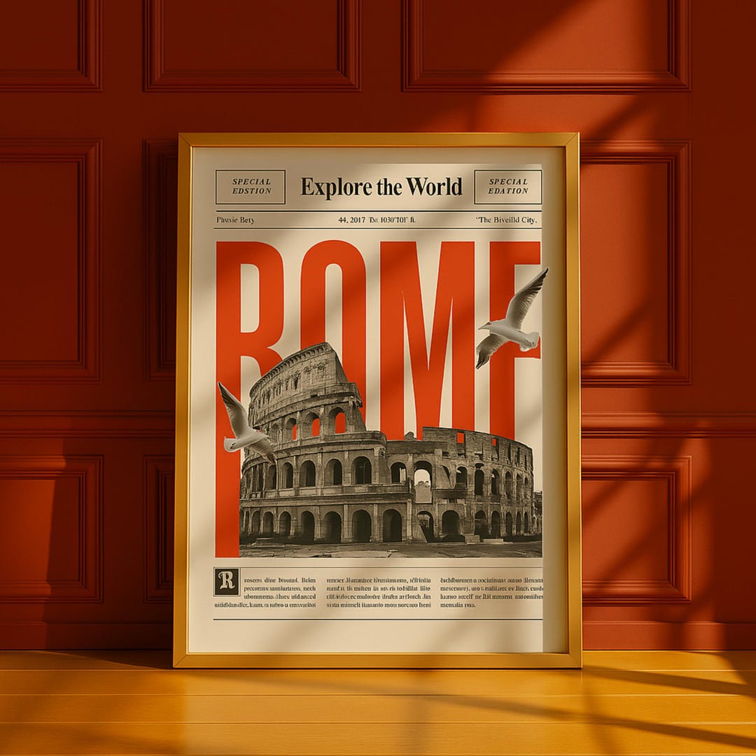 Trendy Newspaper Print ROME Poster Special Edition Newspaper Poster ...