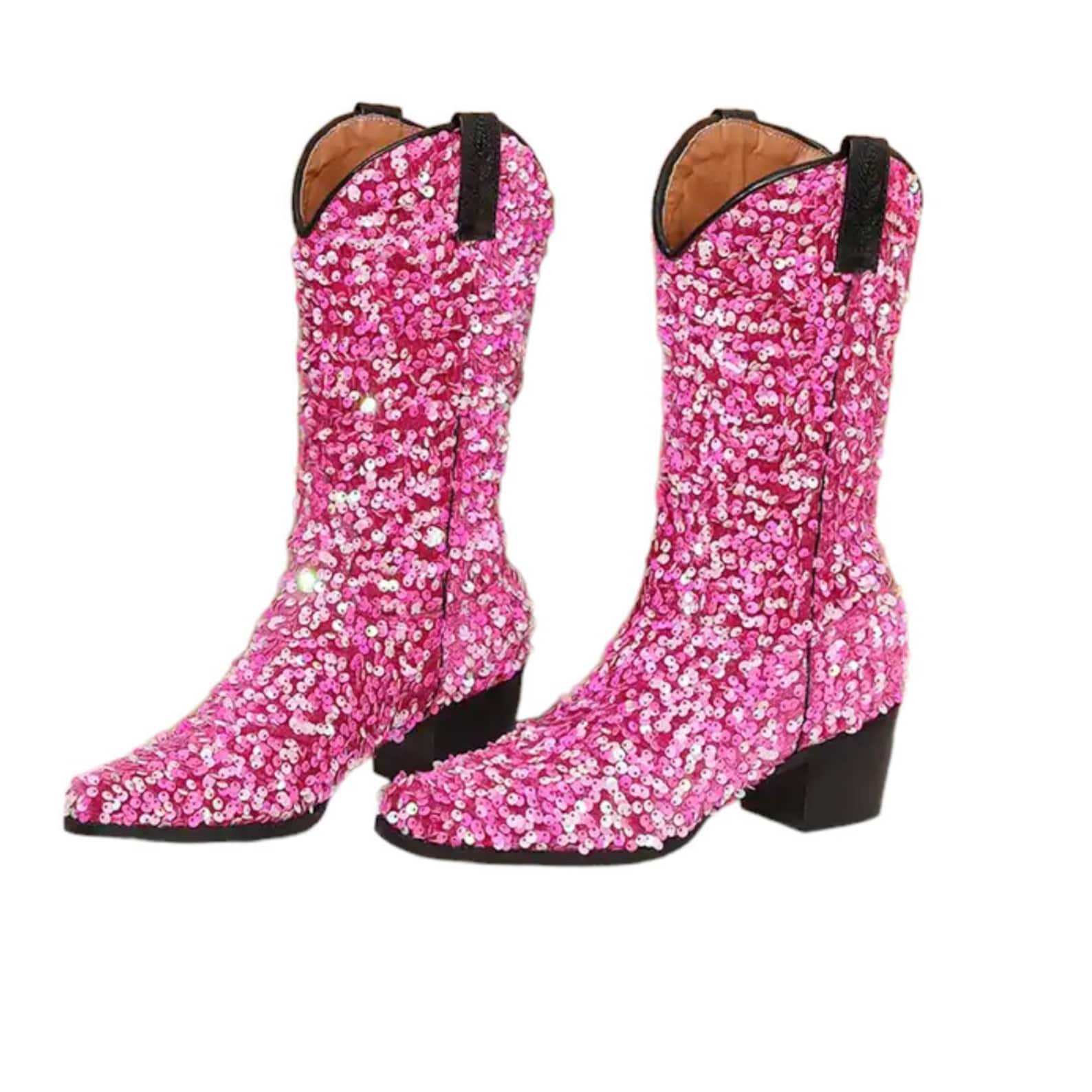 Pink Sparkly Cowboy Boots Sequin Cowgirl Boots Glitter - Etsy