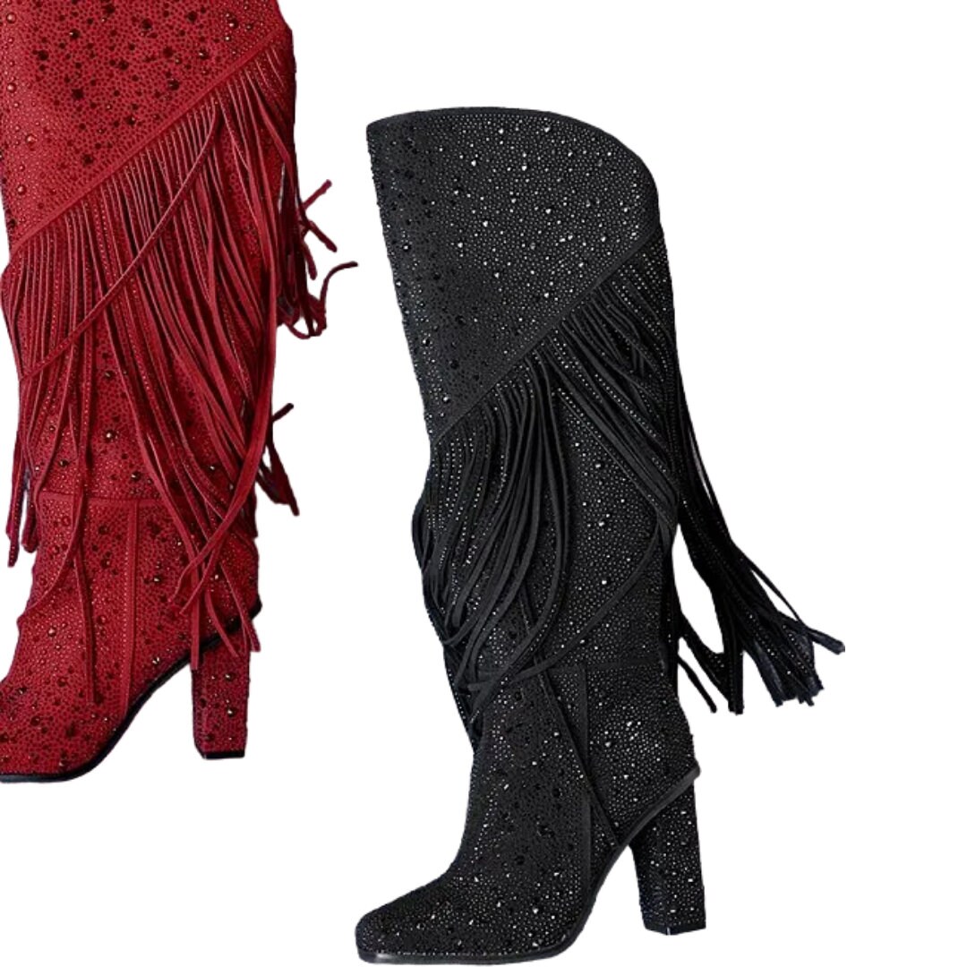 White Sparkly Cowboy Boots, Fringe Cowgirl, Western Boots, Tassel ...