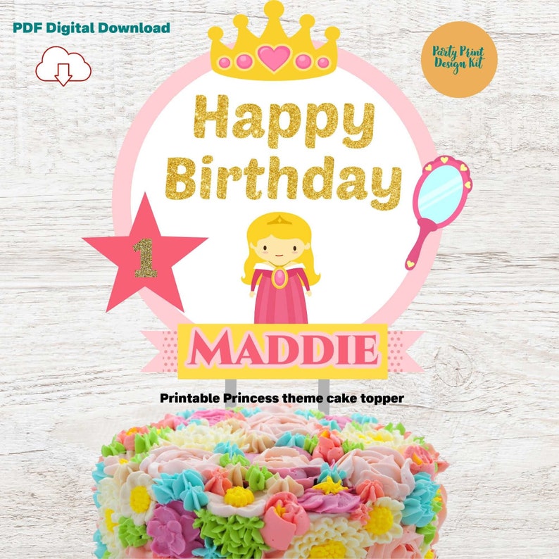 Printable Princess Theme Cake Topper, Personalized Princess Cake Topper ...