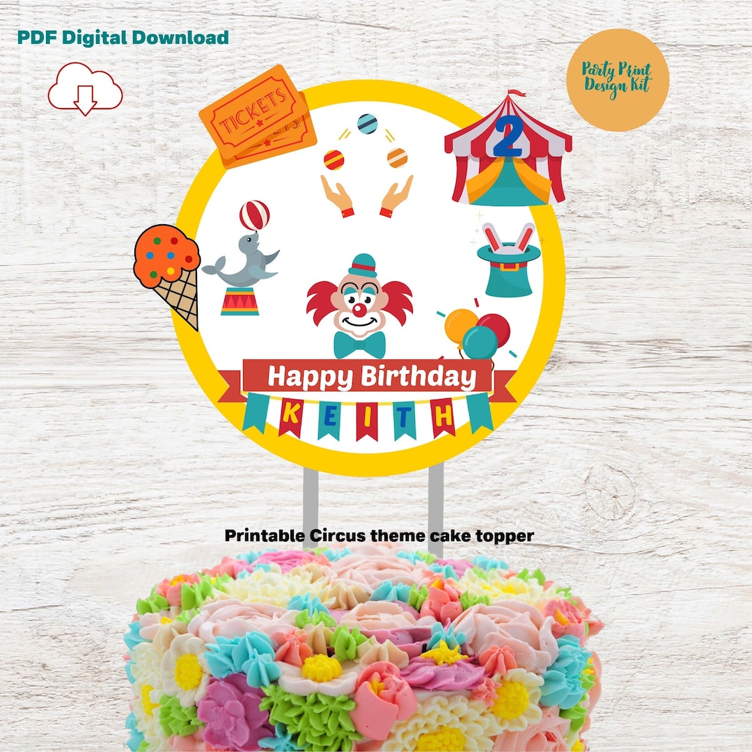 Printable Circus Theme Cake Topper, Personalized Circus Cake Topper ...