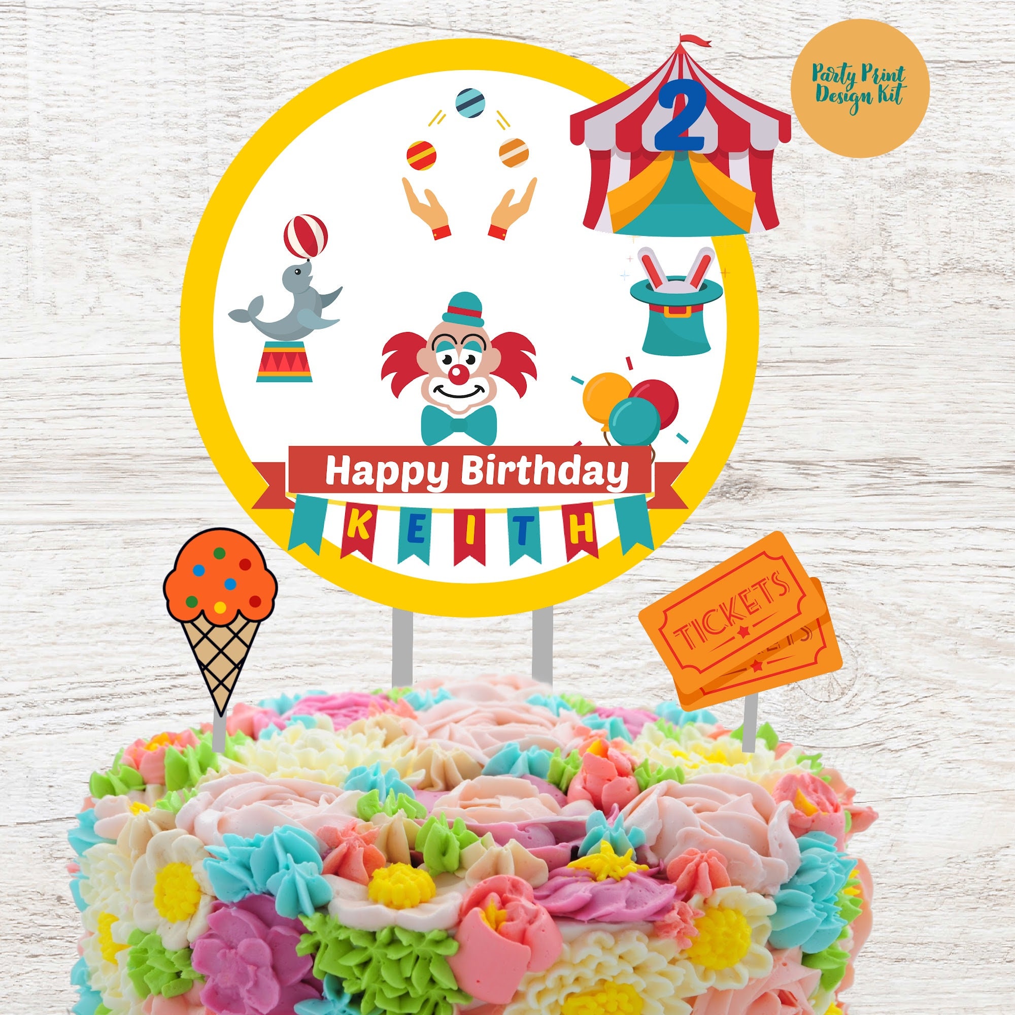 Printable Circus Theme Cake Topper, Personalized Circus Cake Topper ...