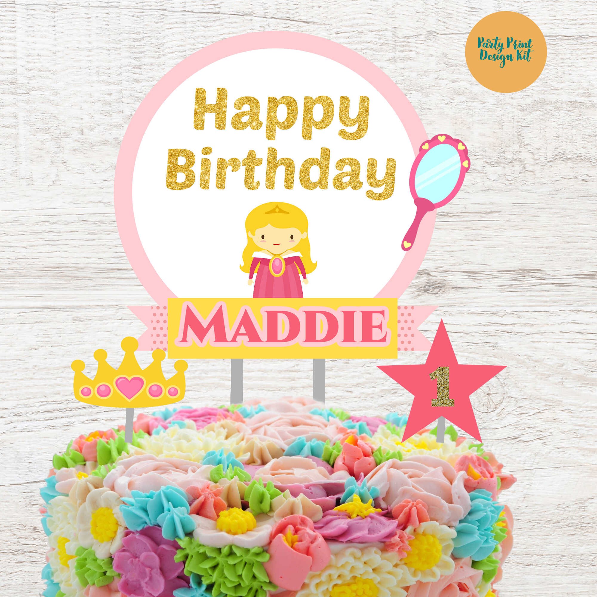 Printable Princess Theme Cake Topper, Personalized Princess Cake Topper ...