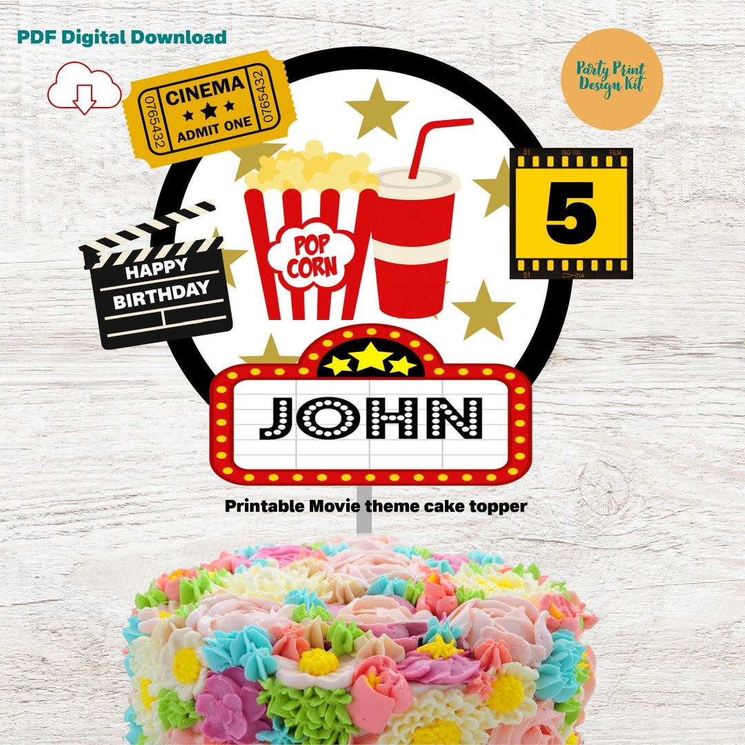 Printable Movie Theme Cake Topper, Personalized Movie Cake Topper ...
