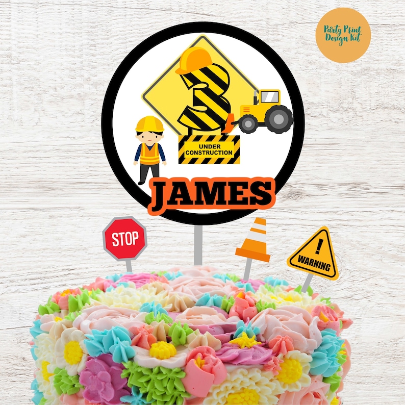 Printable Construction Theme Cake Topper, Personalized Construction ...