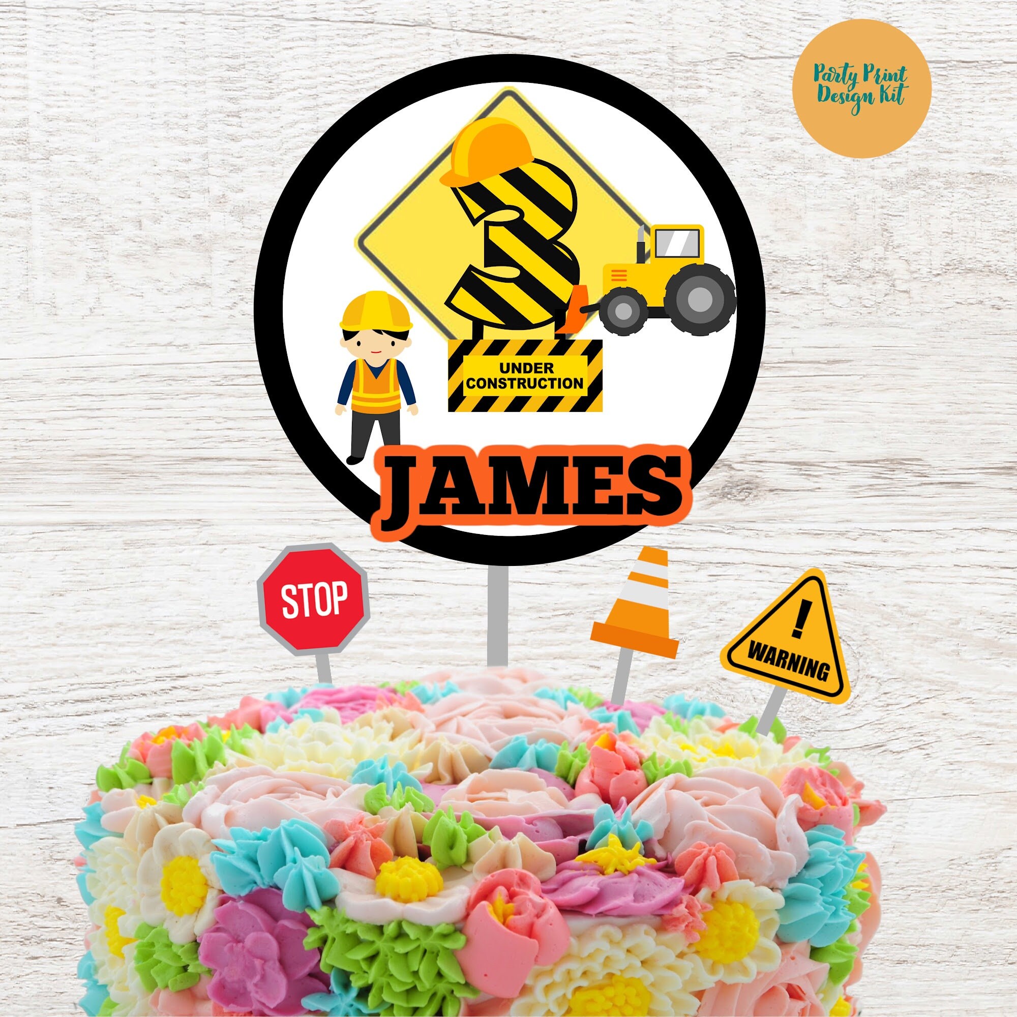 Printable Construction Theme Cake Topper, Personalized Construction ...